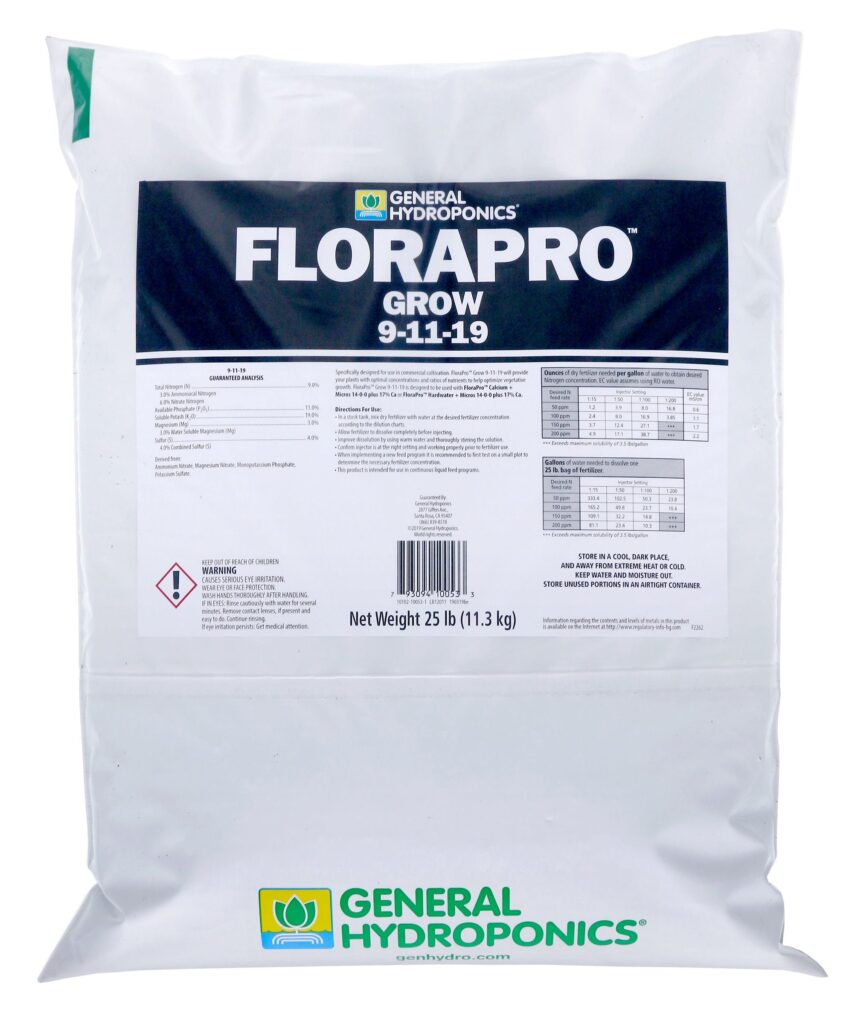 General Hydroponics FloraPro Grow Soluble 9-11-19 - 25 lb Bag ...